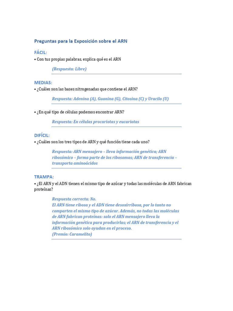 Preguntas Exposicion ARN | PDF