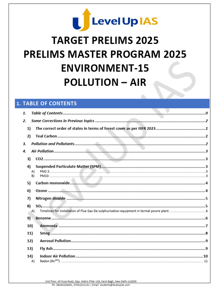 Air Pollution Insights for Prelims 2025 | PDF | Particulates | Fuel Oil