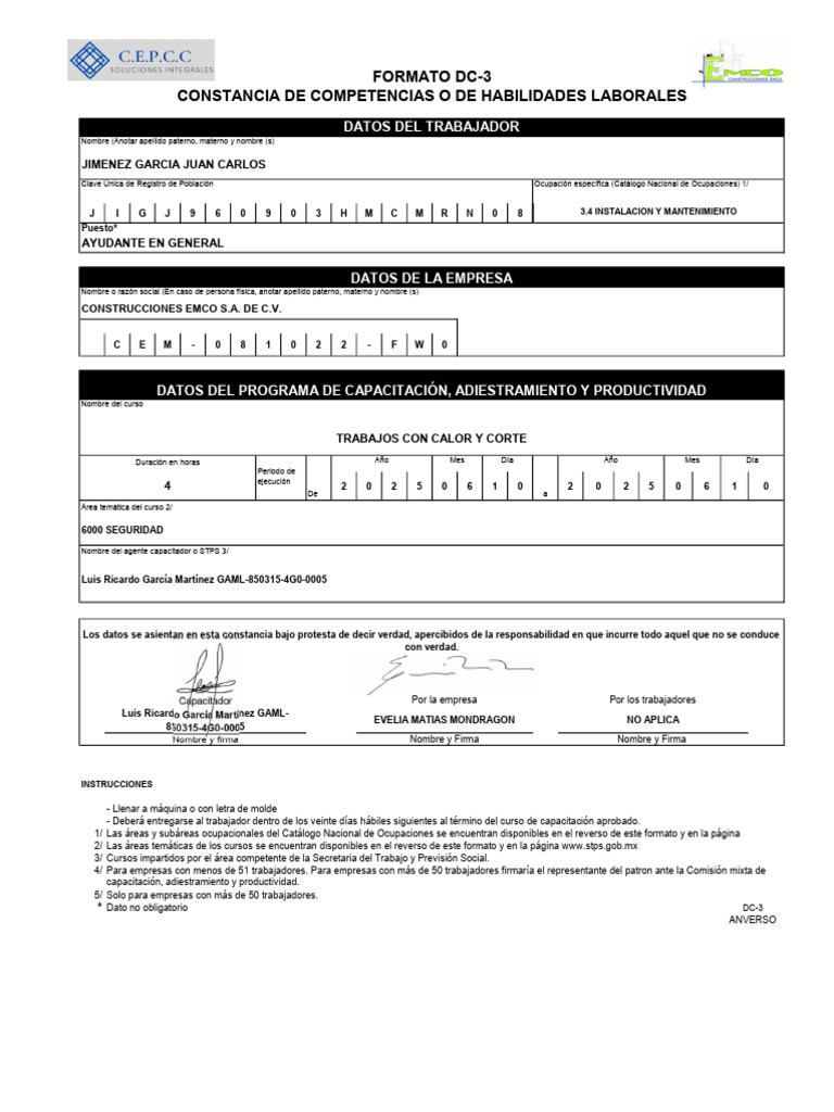 Formato DC-3 Nuevo | PDF