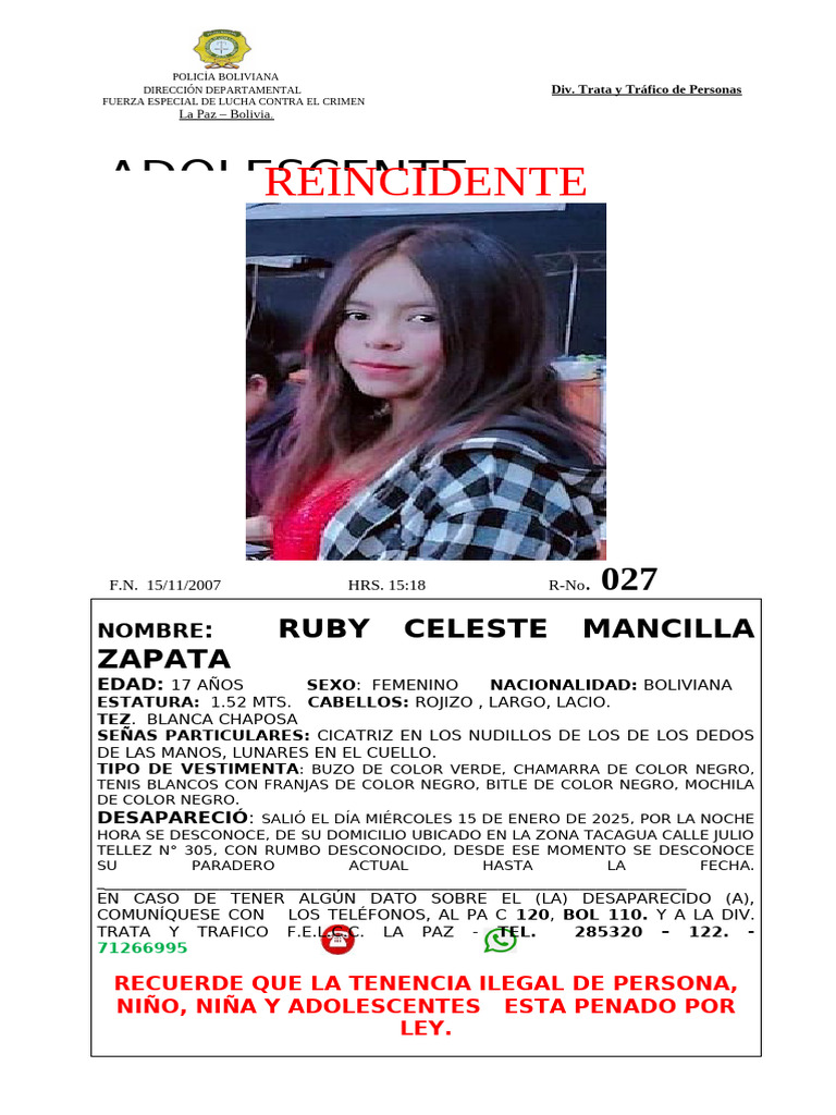 Ruby Celeste Mancilla Zapata de 17 Años de Edad | PDF | Justicia ...