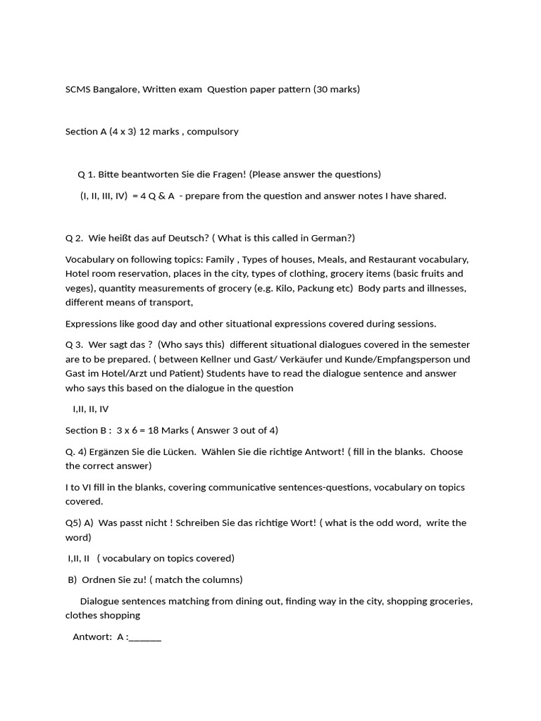 SCMS BLR, Written Exam Paper Pattern | PDF