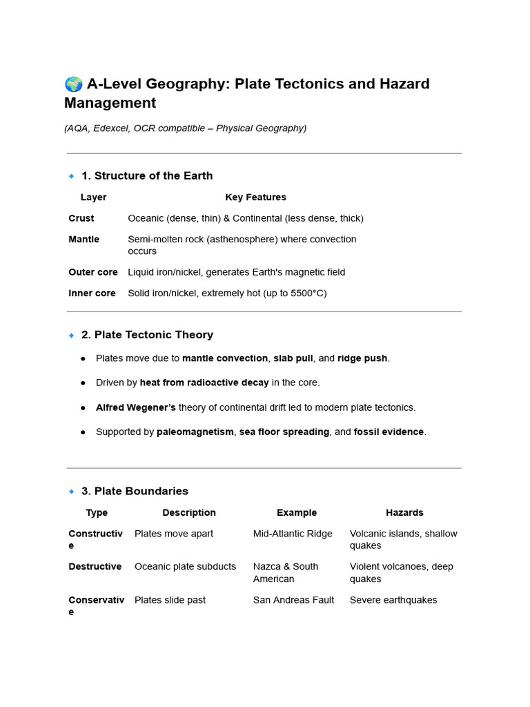 Hazard Management in A-Level Geography | PDF | Plate Tectonics ...