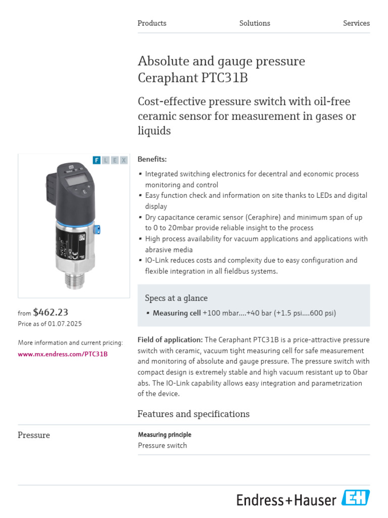 Ceraphant PTC31B Pressure Switch Manual | PDF | Pressure Measurement ...