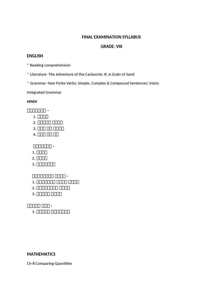 FINAL EXAMINATION SYLLABUS. Lotus Valley Gurgaon | PDF | Languages ...