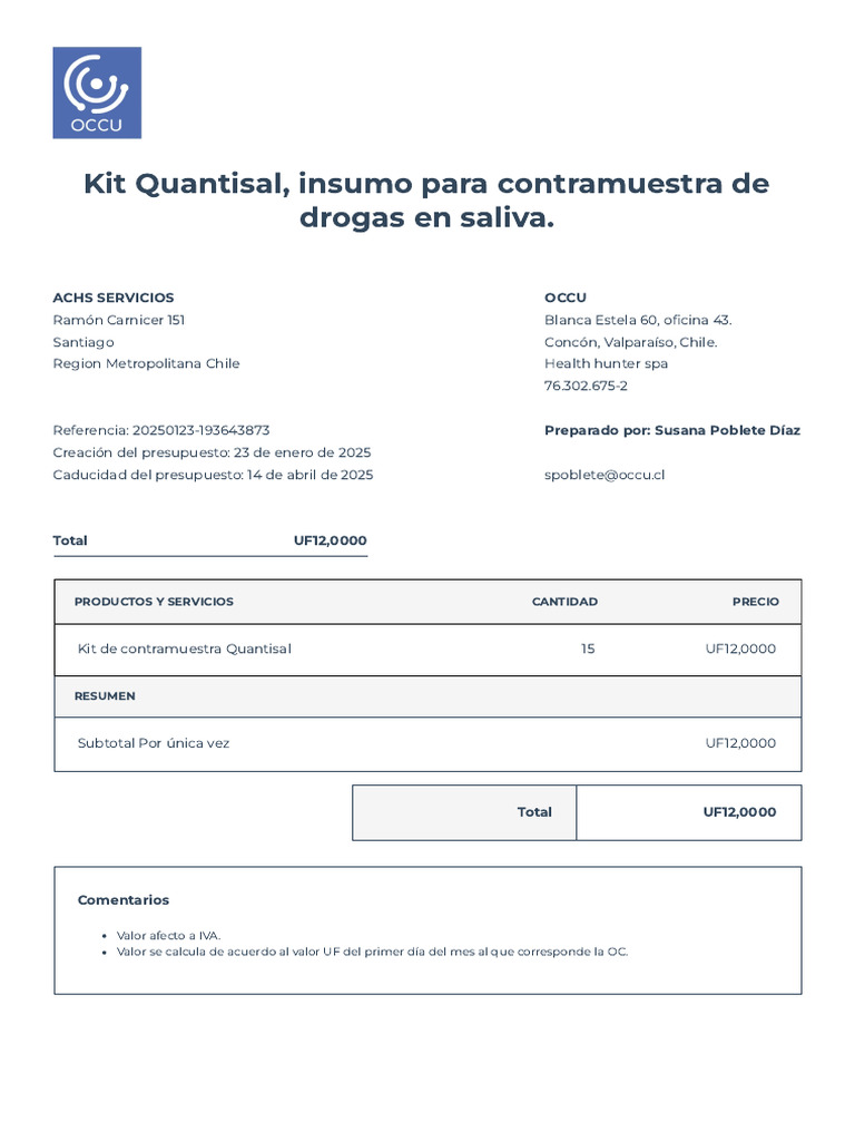 Kit Quantisal, Insumo para Contramuestra de Drogas en Saliva. | PDF