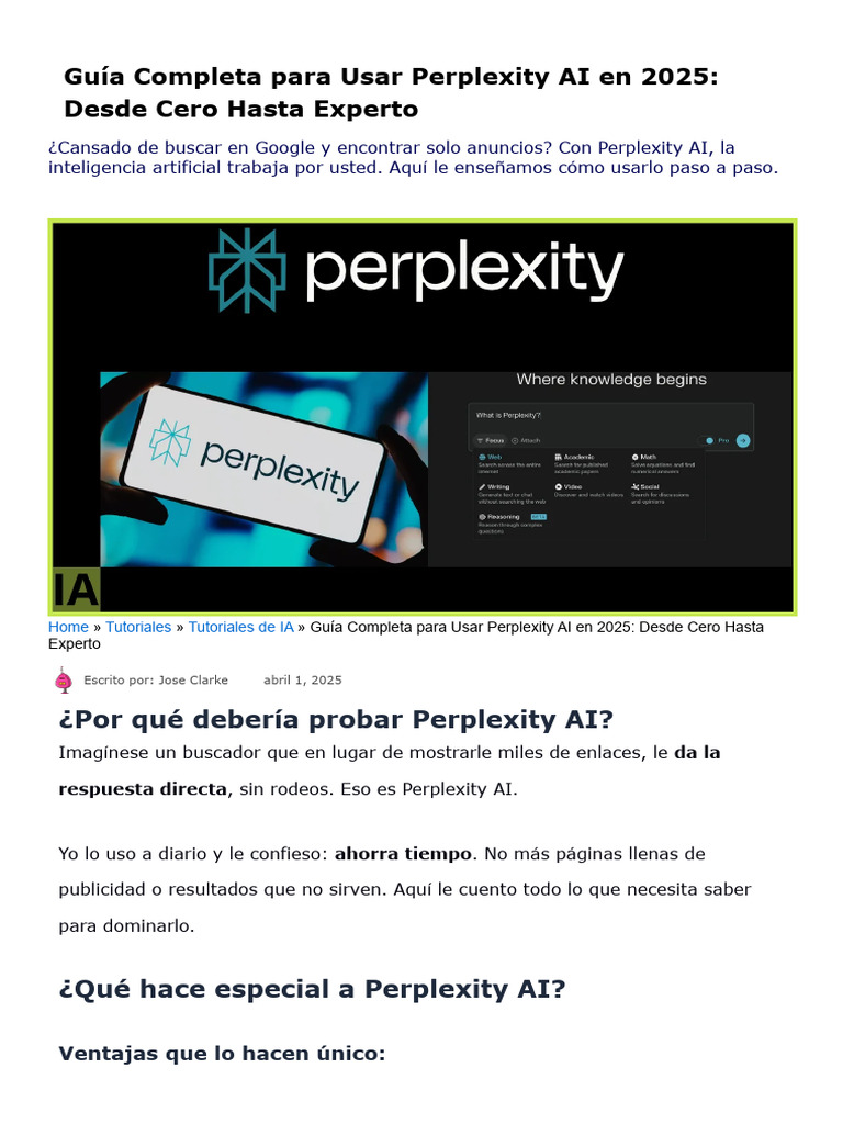 0 Guía Basica para Usar Perplexity AI en 2025 - Desde Cero Hasta Experto | PDF
