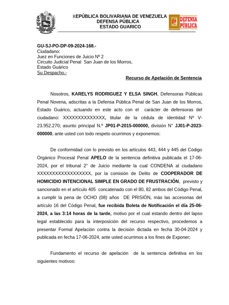 Recurso de Apelación de Sentencia DEFINITIVA | PDF | Debido al proceso | Apelación