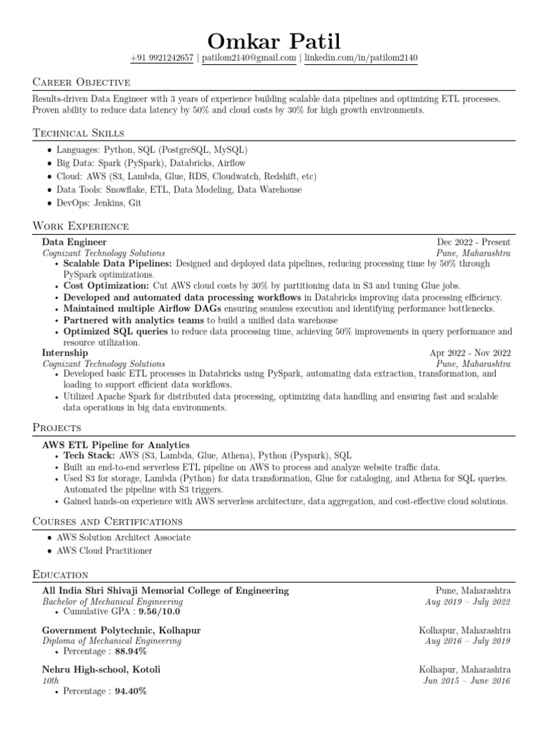 Omkar Data Engineer Updated | PDF | Apache Spark | Amazon Web Services