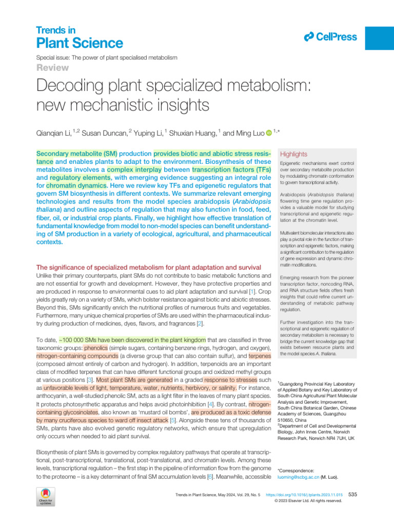 03 - Li, Trends Plant Sci 29 (5) 535, 2024 | PDF | Regulation Of Gene Expression | Epigenetics