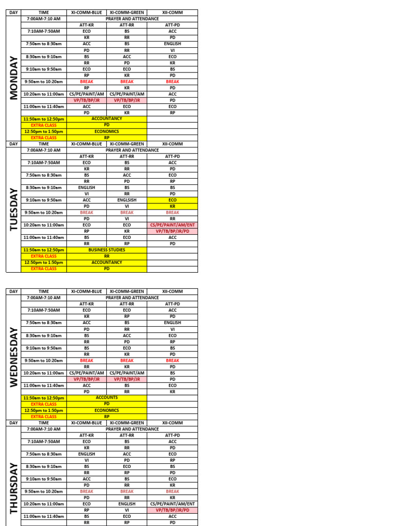 Xi-Xii-Comm Time Table 2-June To 11-June | PDF