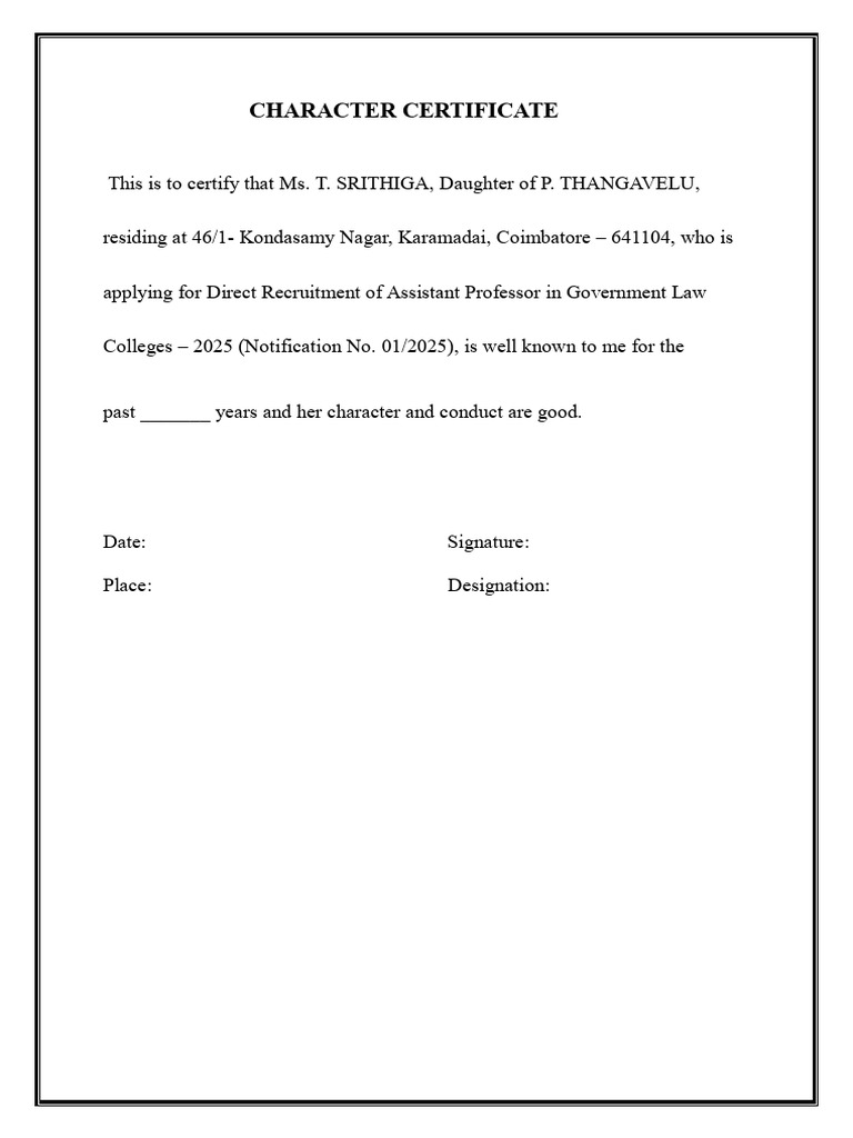 Character Certificate | PDF