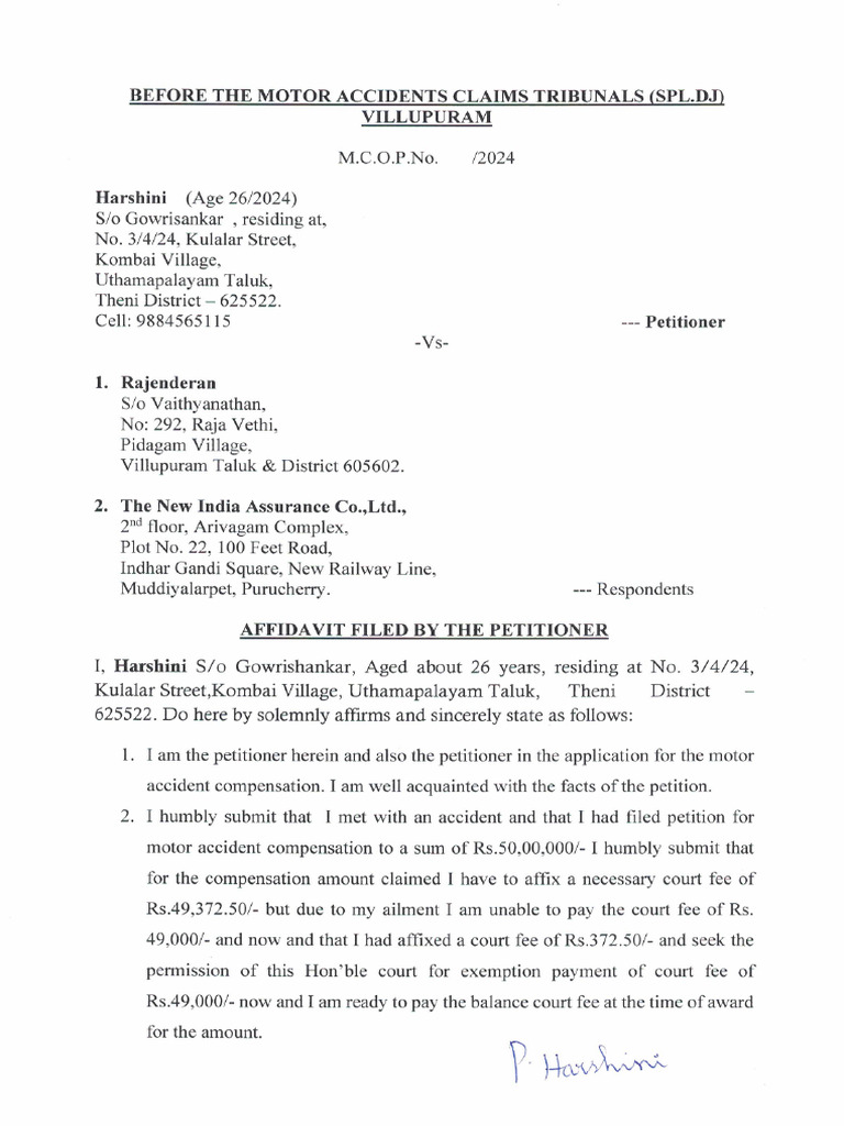 Exemption Petiton Harshini MCOP | PDF | Justice | Crime & Violence