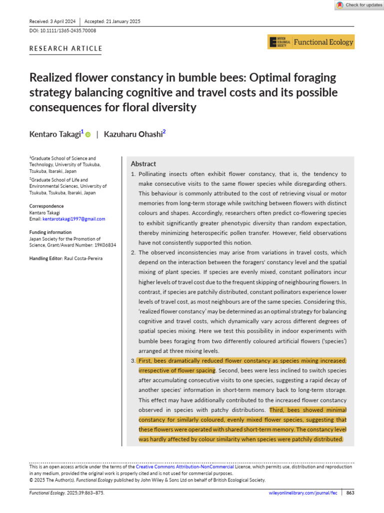 p3 Functional Ecology - 2025 - Takagi - Realized Flower Constancy in ...