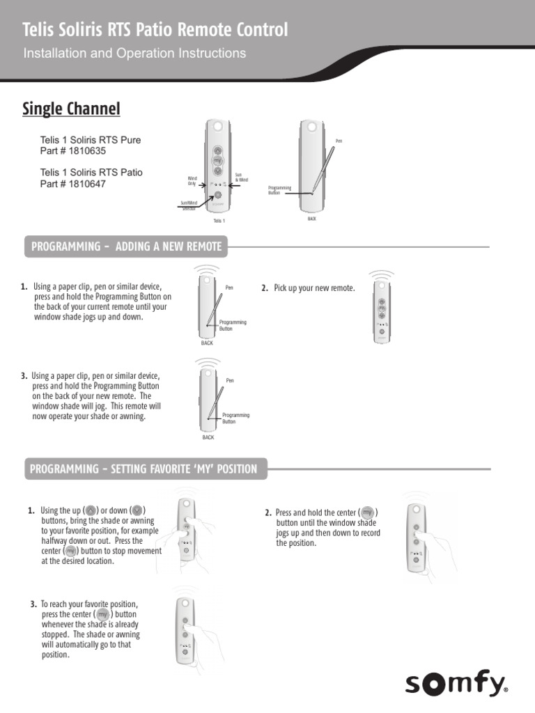 Telis Soliris RTS Patio Remote Guide | PDF