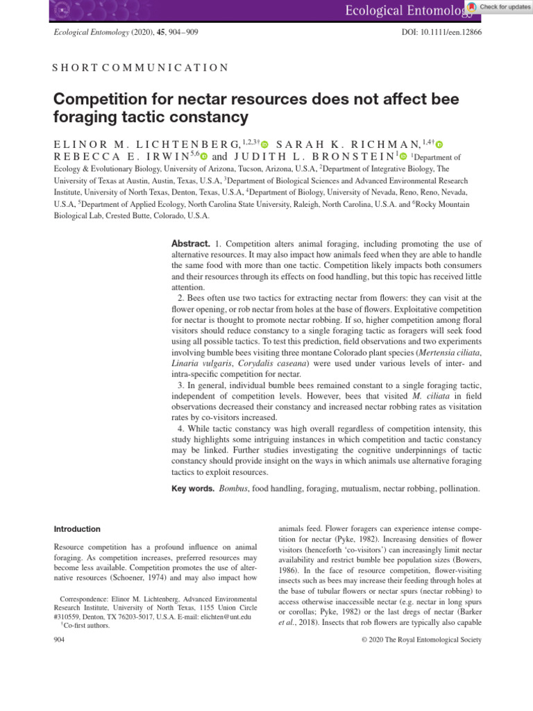 p8 Competition For Nectar Resources Does Not Affect Bee Foraging Tactic ...