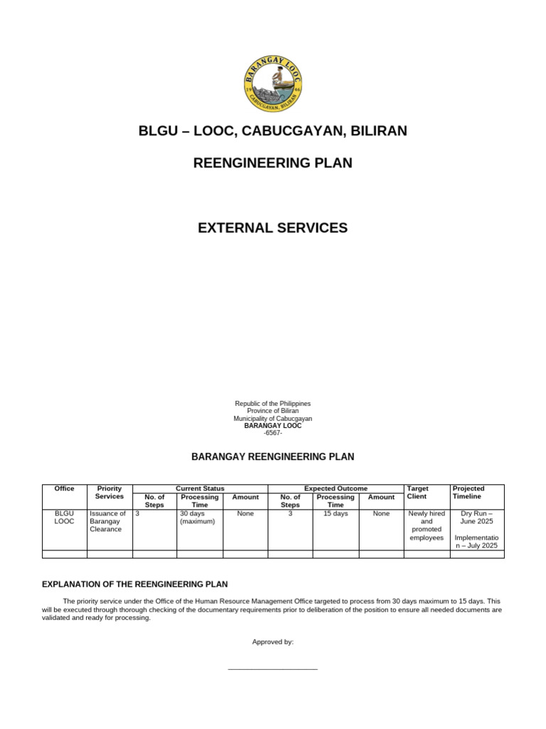 Barangay Looc Reengineering Plan | PDF