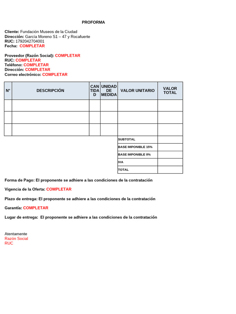 Anexo 004 Modelo de Proforma | PDF