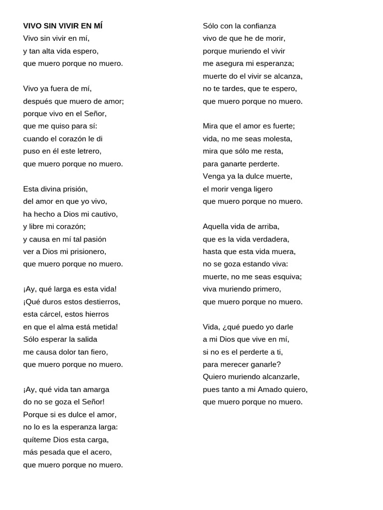 Vivo Sin Vivir en Mí | PDF