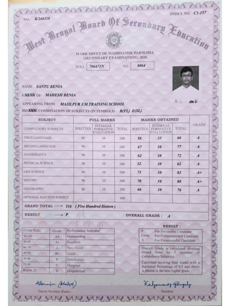 Class 10 Mark Sheet | PDF