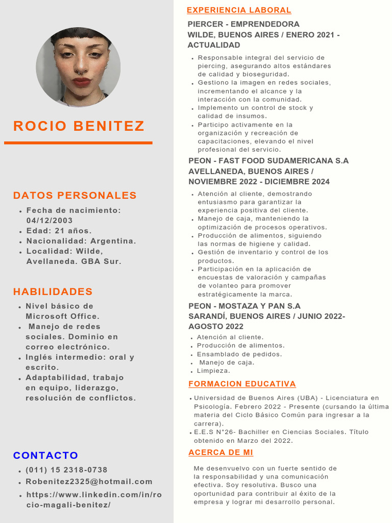 CV - Rocio Benitez | PDF | Buenos Aires | Business