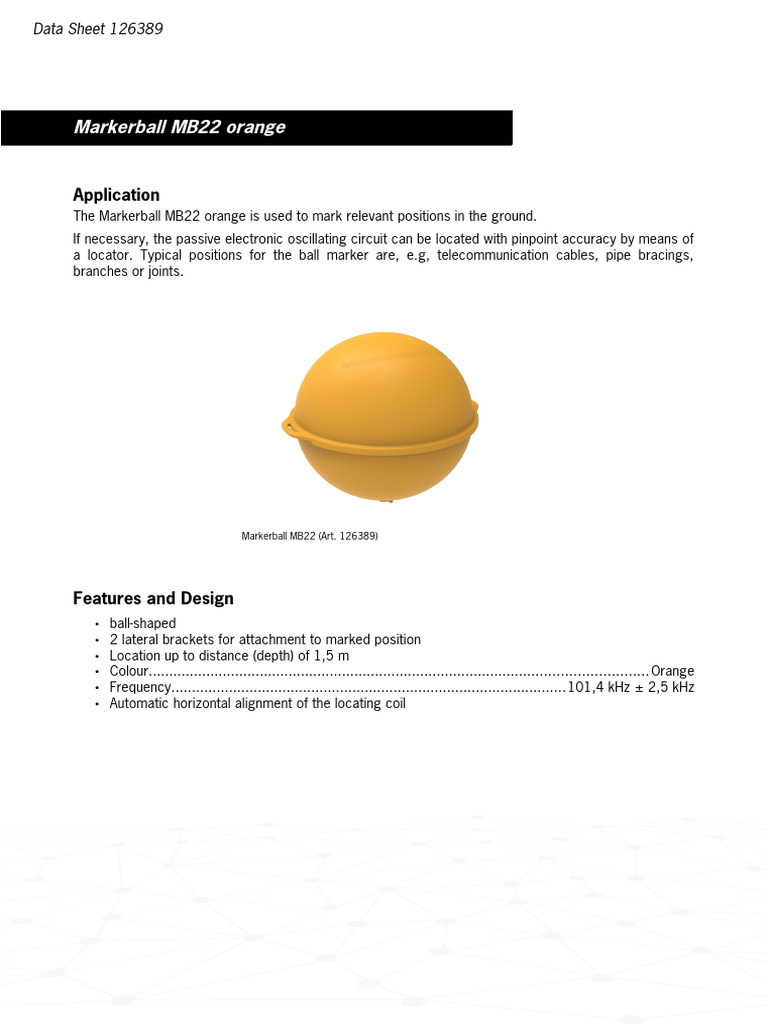 Markerball MB22 Orange Data Sheet | PDF | Manufactured Goods | Electronics