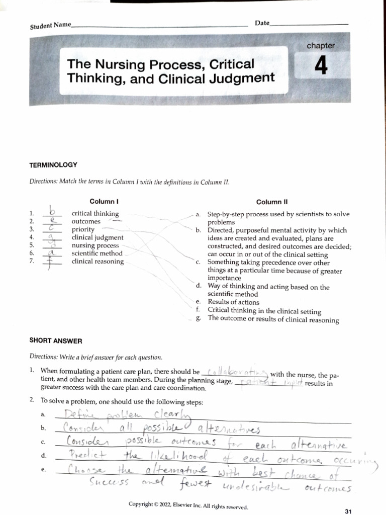 ch04 Nursing Process Critical Thinking and Clinical Judgement | PDF | Thought | Nursing