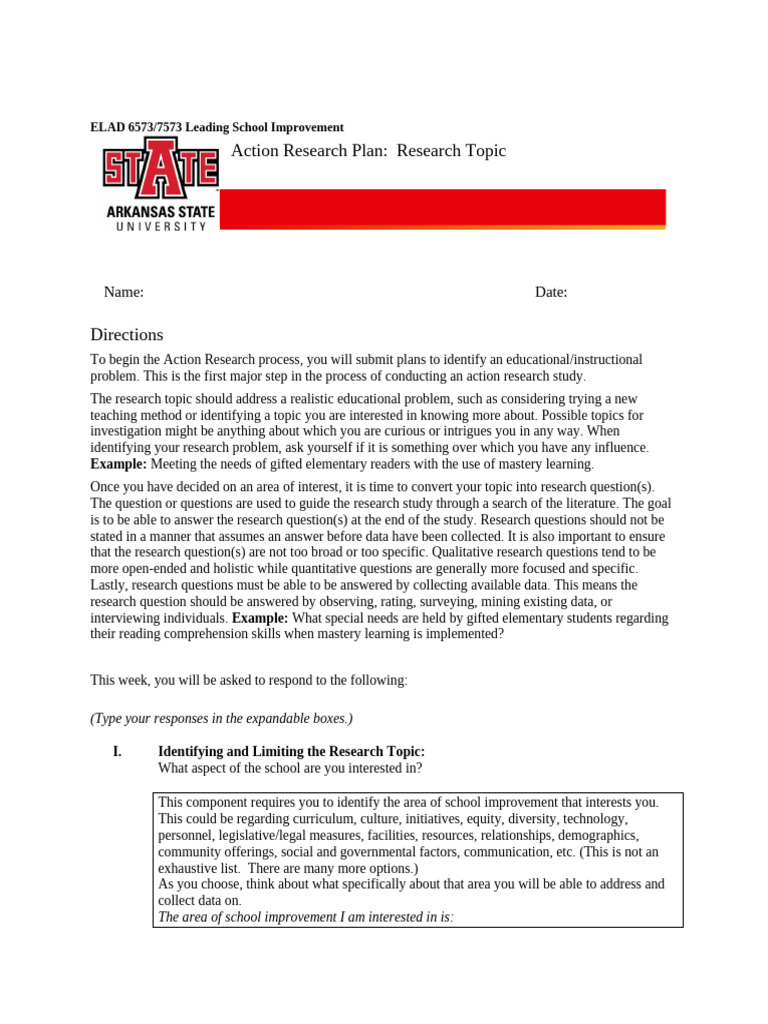 2.2 Action Research Topic Instructions Leading School Improvement | PDF | Advanced Placement ...