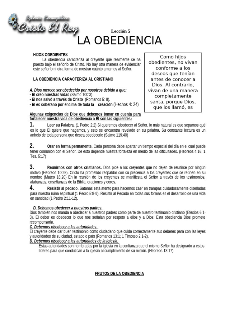 Lección 5 Discipulado - La Obediencia - 072202 | PDF | Pecado | Cristo (título)