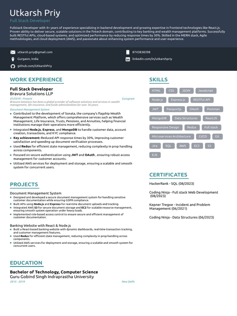 Utkarsh Priy Resume Fs | PDF | Scalability | Information Technology