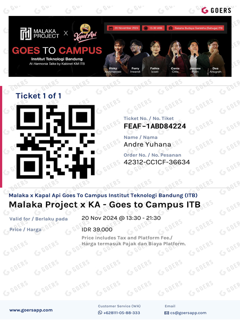 (Event Ticket) Malaka Project X KA - Goes To Campus ITB - Malaka X Kapal Api Goes To Campus ...