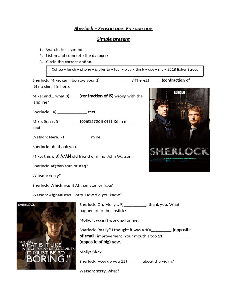Sherlock Holmes Present Simple Fun Activities Games Video Movie ...