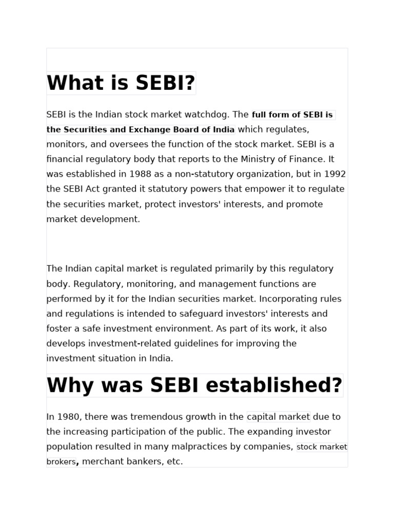 What Is Role of SEBI in Capital Market | PDF | Capital Market | Stocks