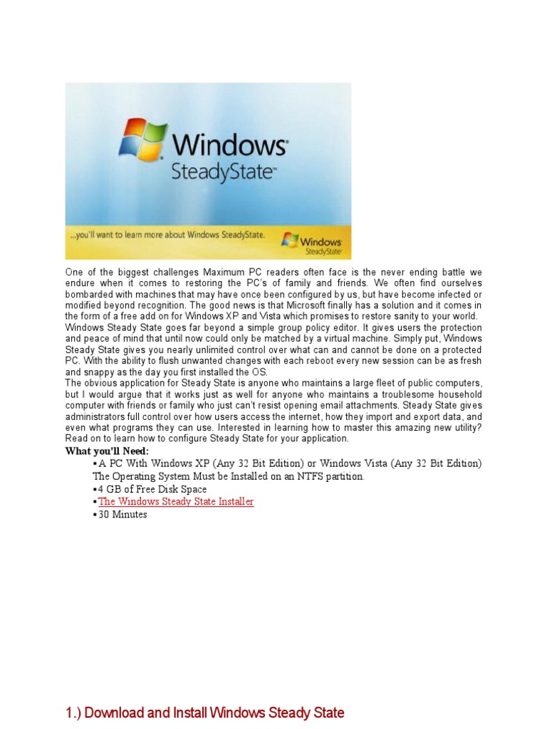 1.) Download and Install Windows Steady State | PDF | Microsoft Windows | Windows Vista