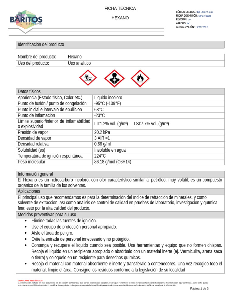 BR-LAB-FO-014 Hexano | PDF | Solvente | Laboratorios