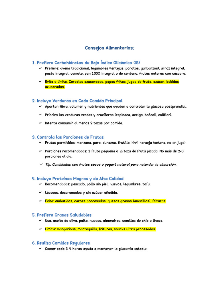 Consejos DM2 Metformina | PDF | Fruta | Alimentos