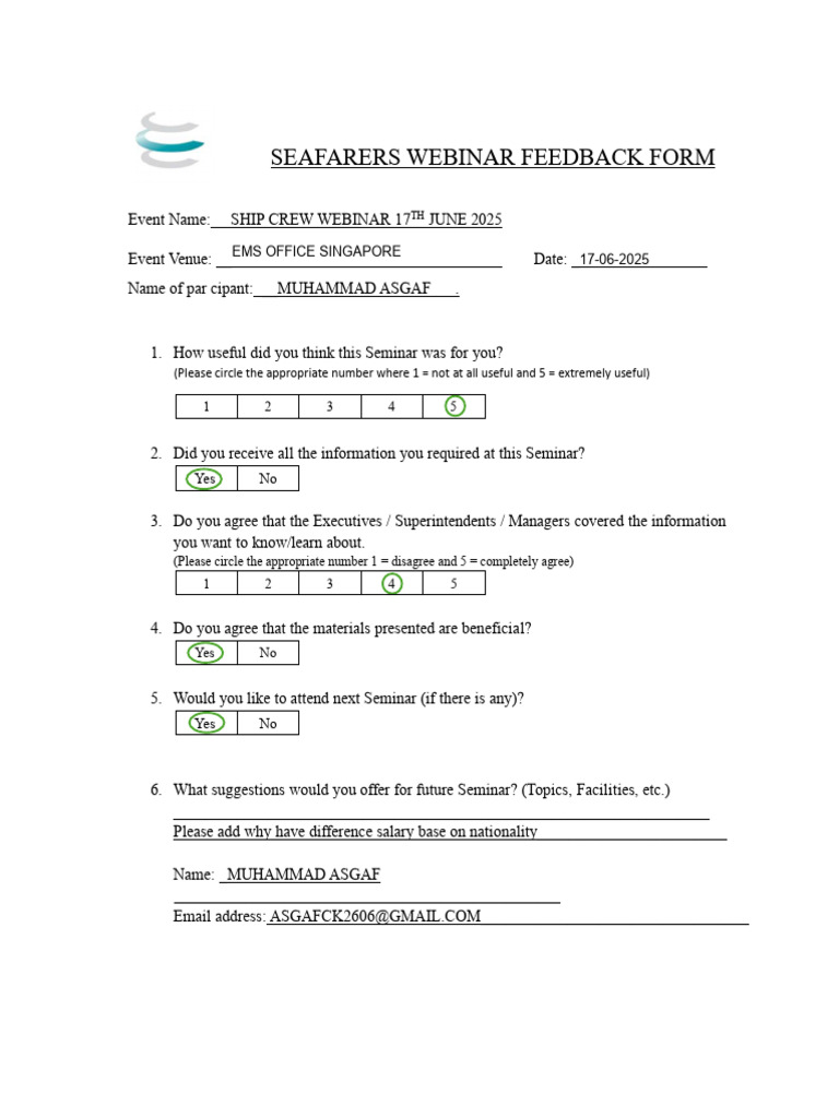 Seafarers Webinar Feedback Form | PDF