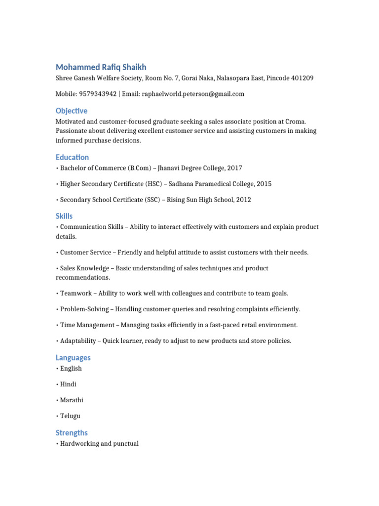 Mohammed Rafiq Shaikh Updated Resume | PDF