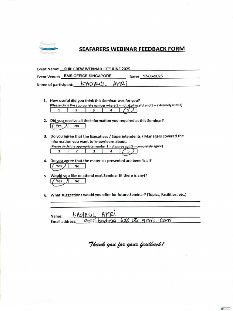 Amri - Seafarers Webinar Feedback Form-1 | PDF