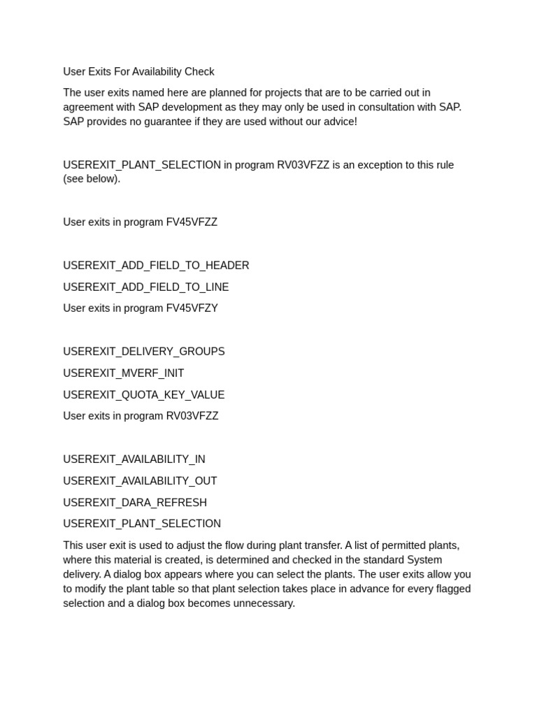 User Exits For Availability Check | PDF