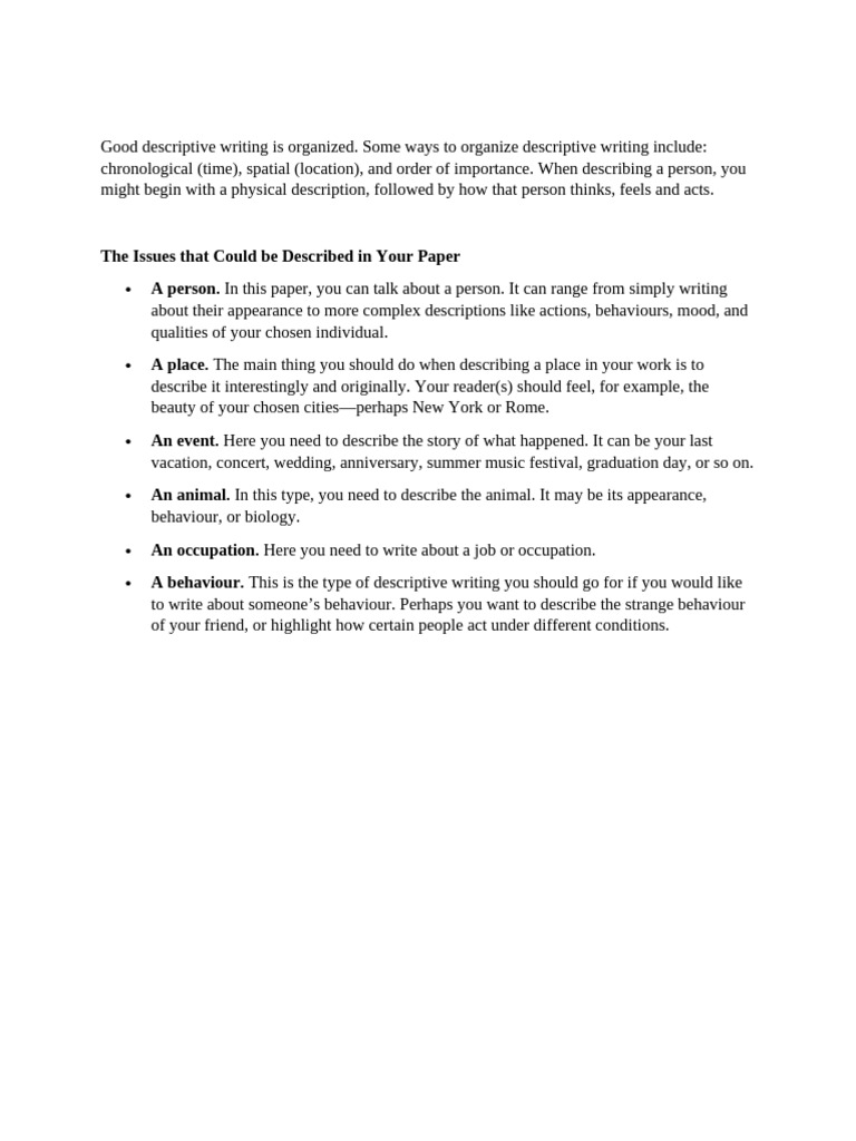 Organizing Descriptive Writing | PDF