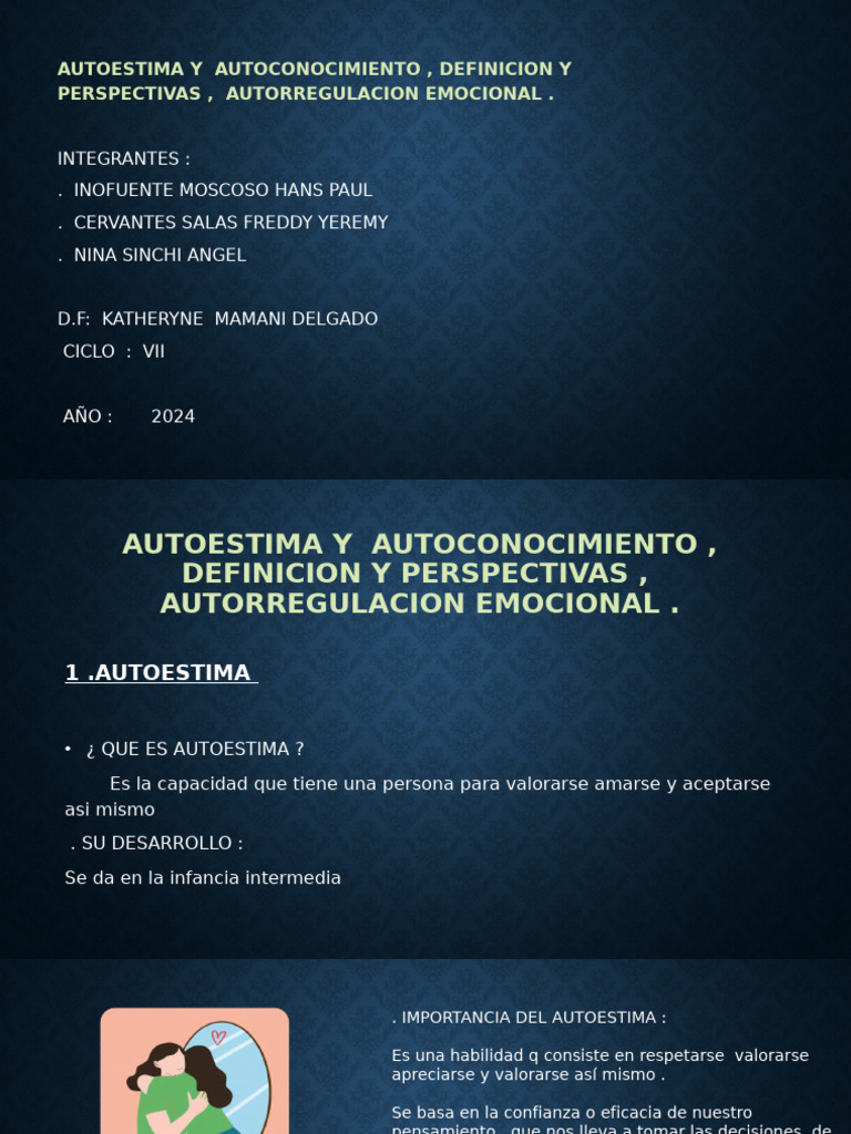 Autoestima, Autoconocimiento y Autorregulacion Emocional, Trabajo | PDF ...