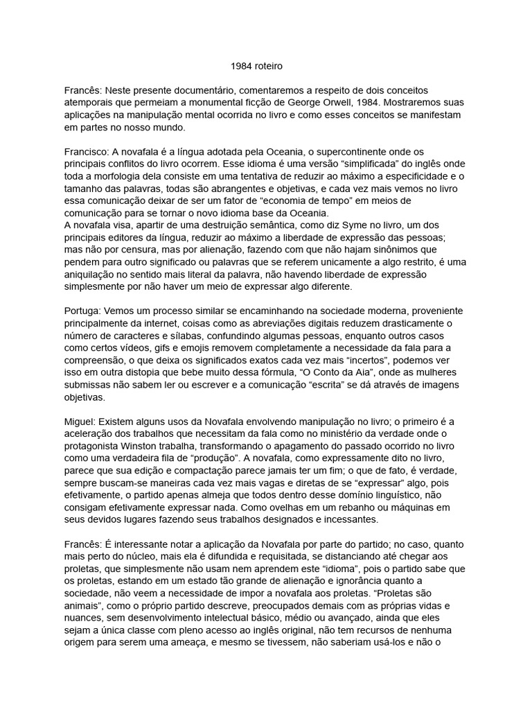 1984 Roteiro | PDF | Liberdade | Tempo