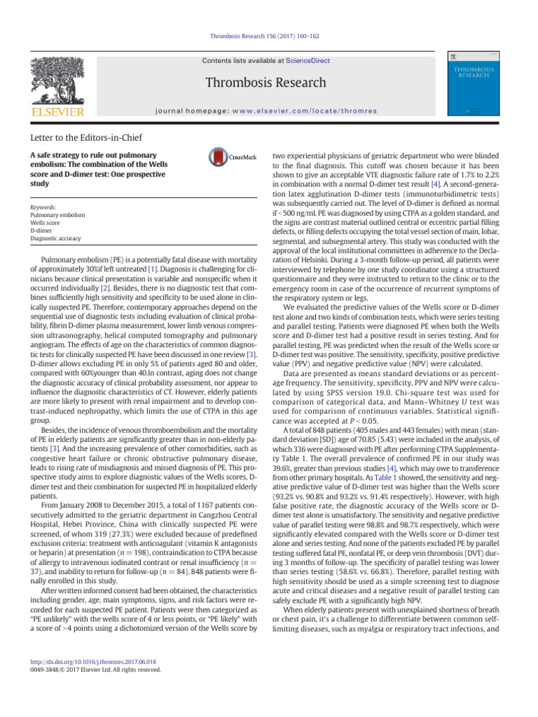 A Safe Strategy To Rule Out Pulmonary | PDF | Sensitivity And ...