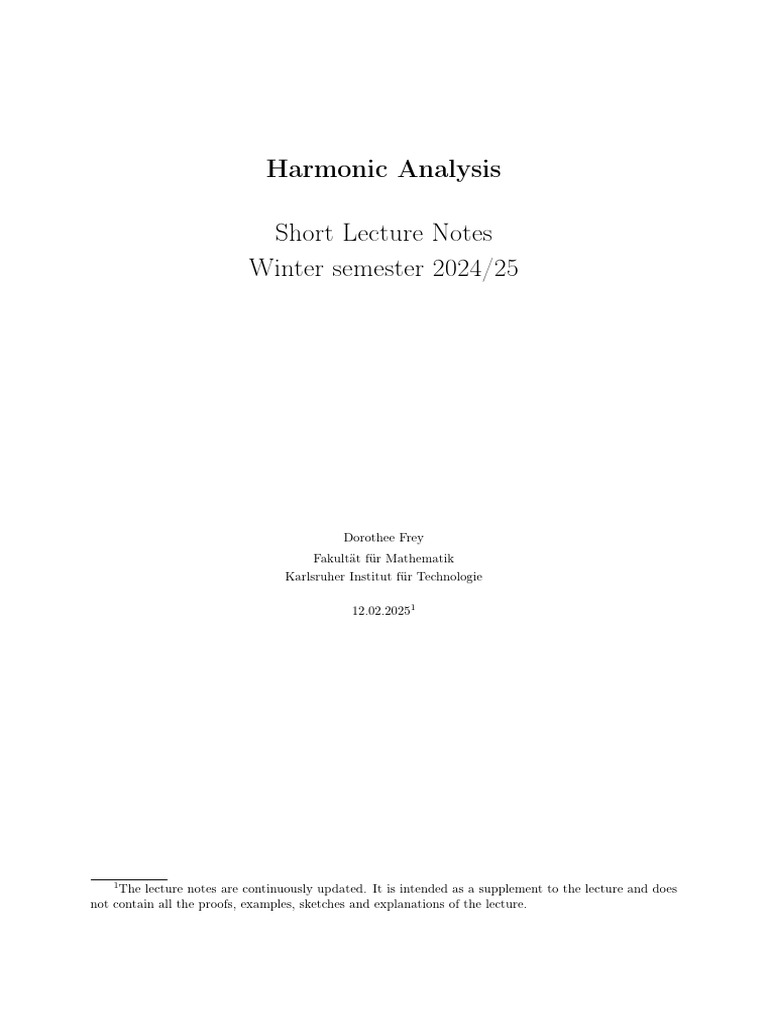Harmonic Analysis (Dorothee Frey) (Z-Library) | PDF | Convolution | Fourier Transform