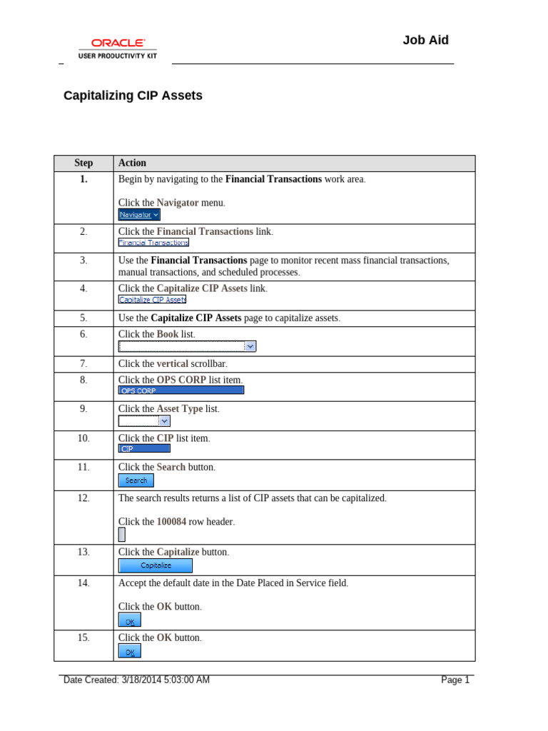Capitalizing CIP Assets - JOBAID | PDF