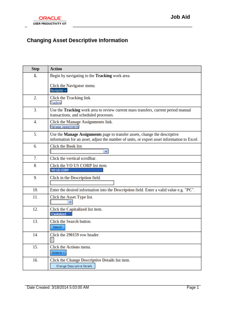 Changing Asset Descriptive Information - JOBAID | PDF