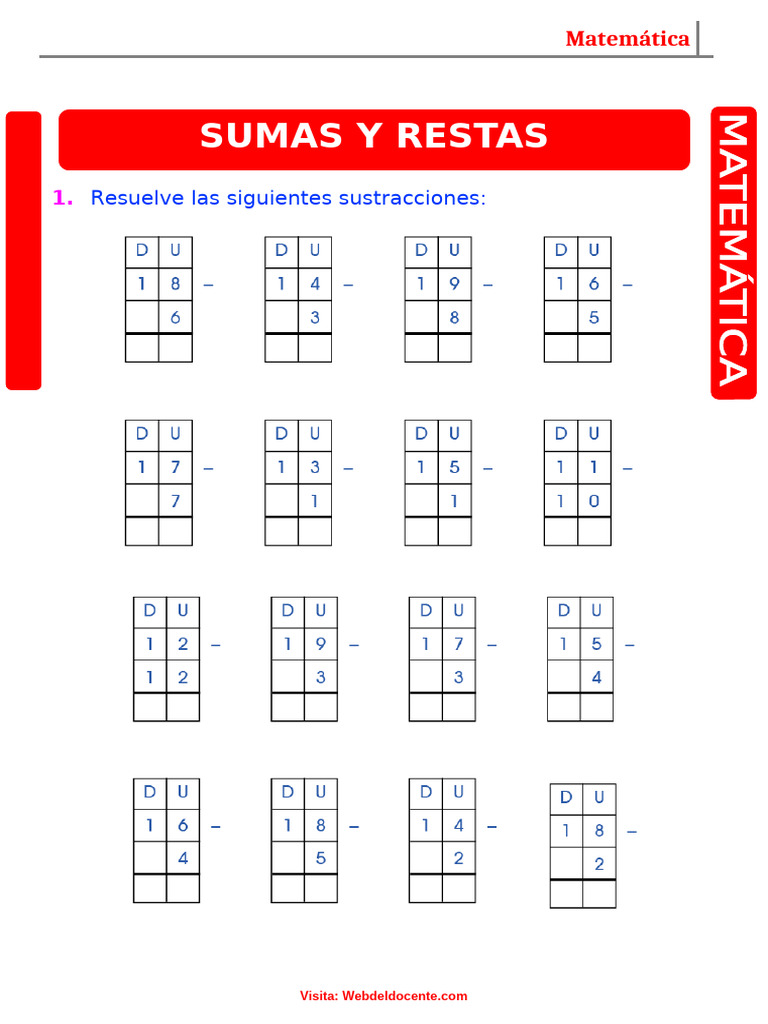 Sumas y Restas Para Primer Grado de Primaria 1 | PDF | Aritmética ...