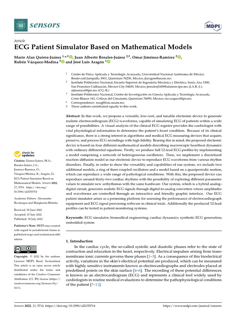 ECG Patient Simulator Based On Mathematical Models | PDF | Electrocardiography