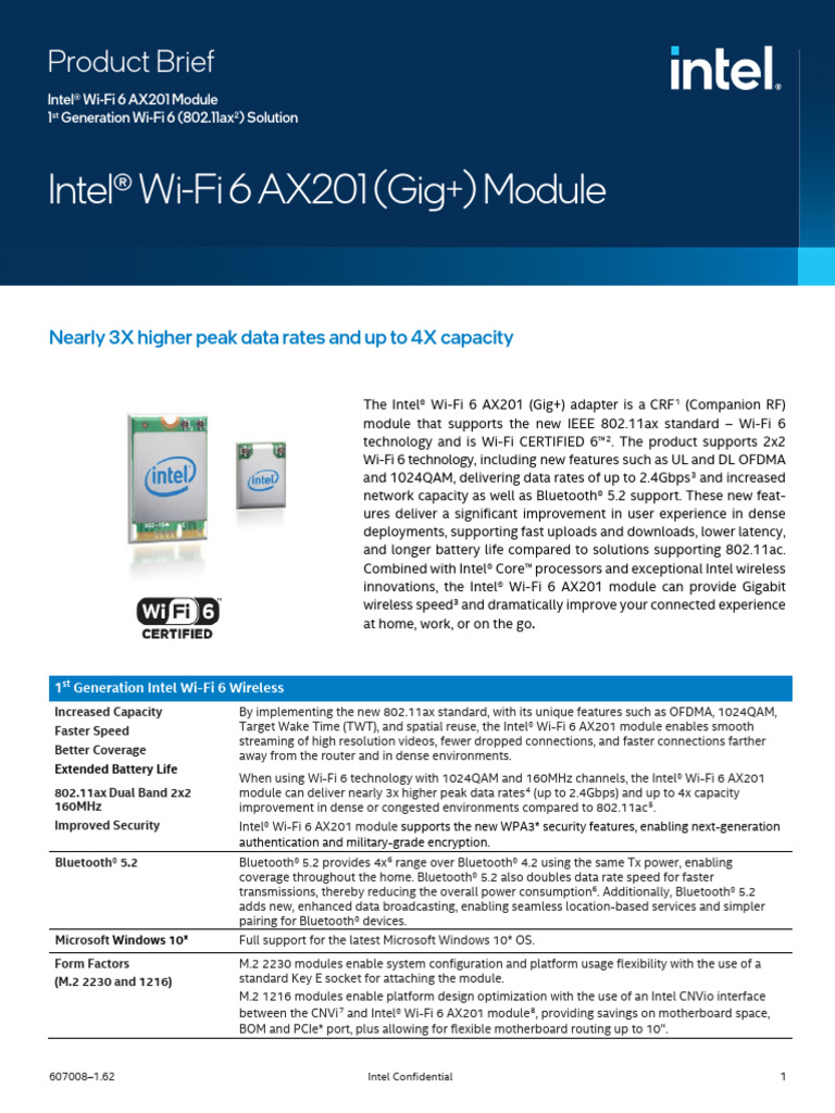 Wi Fi 6 Ax201 Module Brief-1661650 | PDF | Ieee 802.11 | Wi Fi