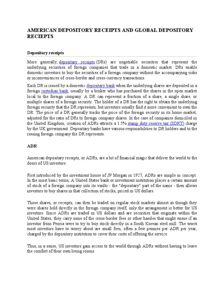 American Depository Receipt | American Depositary Receipt | Economic ...